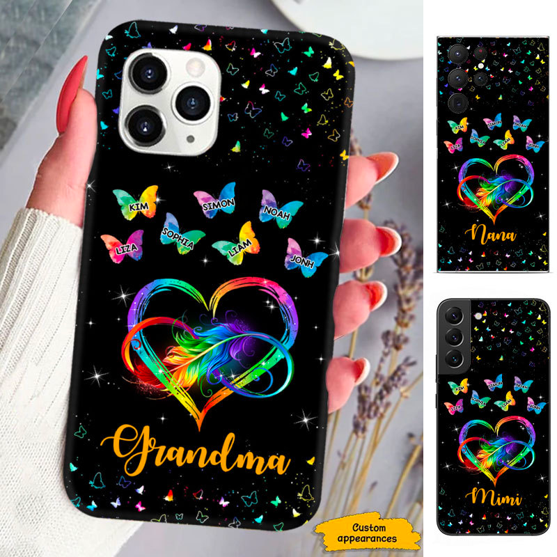Butterfly Heart Mom Grandma Nana Mimi Gigi Auntie Personalized phone c ...
