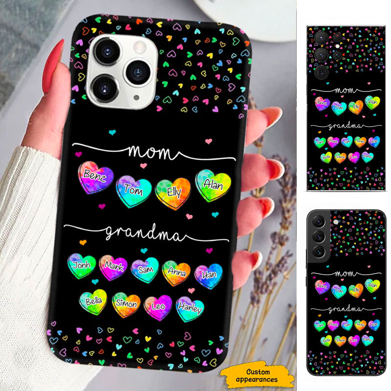 Colorful Heart Mom Grandma Nana Mimi Gigi Auntie Personalized phone ca ...