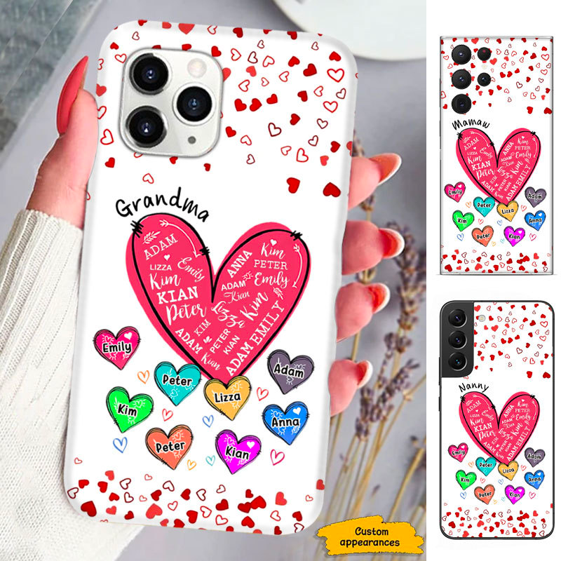 Colorful Heart Mom Grandma Nana Mimi Gigi Auntie Personalized phone ca ...