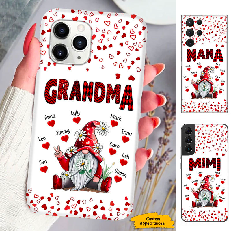 Heart Gnome Mom Grandma Nana Mimi Gigi Auntie Personalized phone case ...
