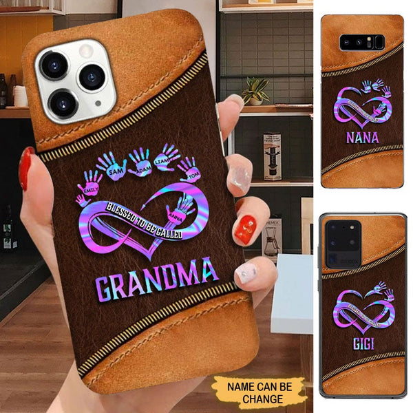 Leather Pattern Heart with Hand print Personalized Grandma Phone case ...